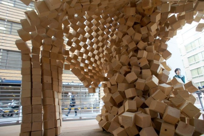7000 wooden cubes linked together in an inverted question-cube | Spoon ...