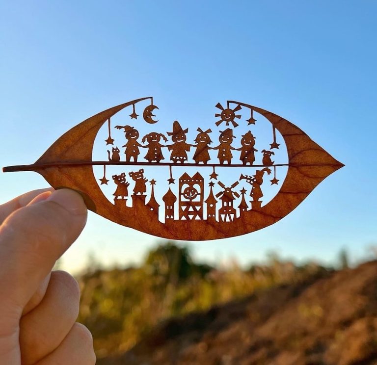 Kirie Artist Carves Playful Narratives Into Tree Leaves | Spoon & Tamago