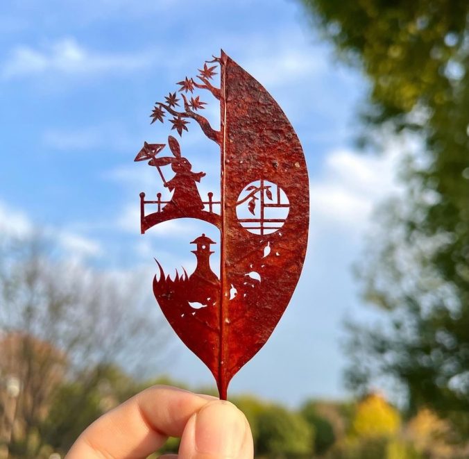 Kirie Artist Carves Playful Narratives Into Tree Leaves | Spoon & Tamago