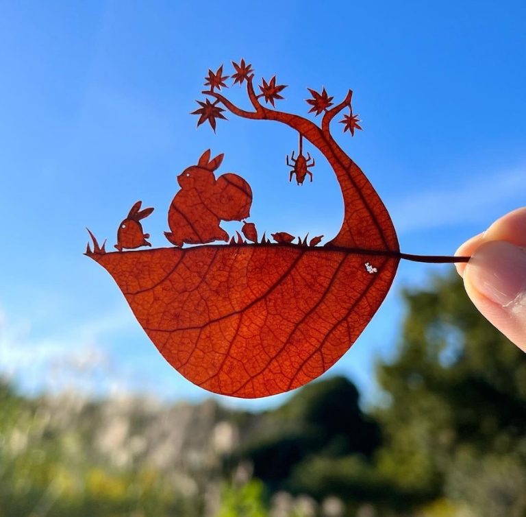 Kirie Artist Carves Playful Narratives Into Tree Leaves | Spoon & Tamago